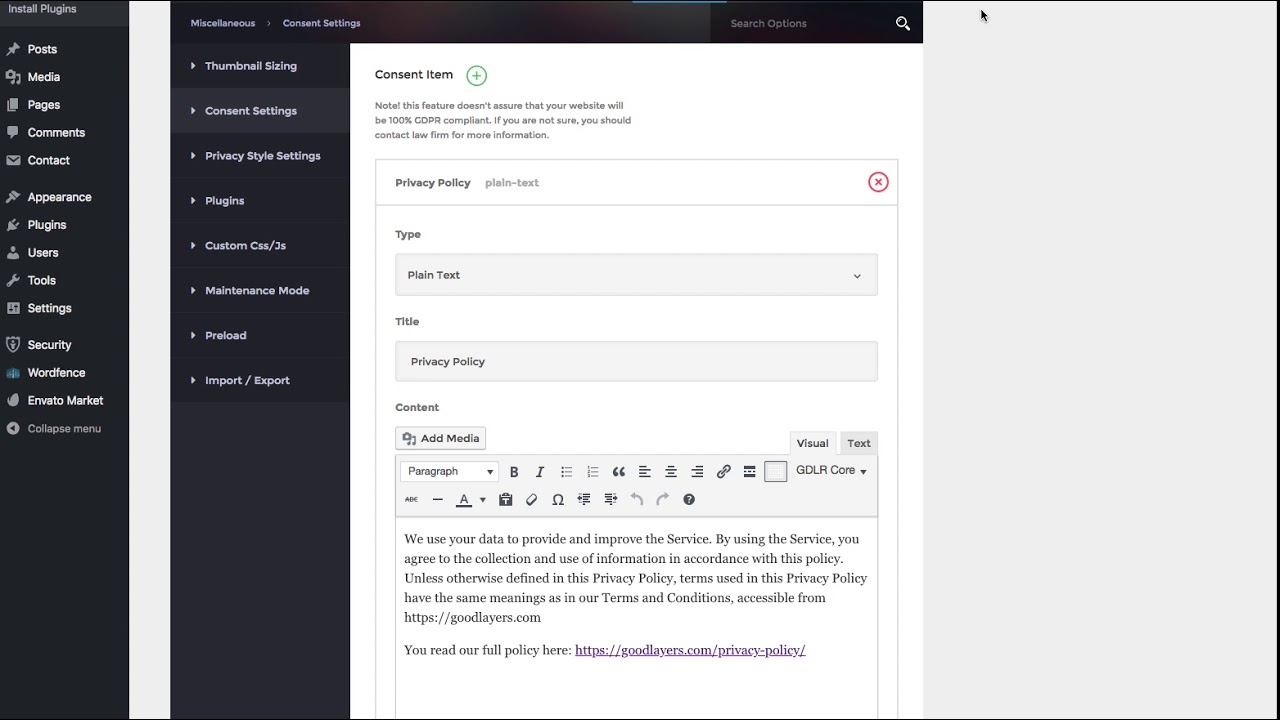 GoodLayers' GDPR Tool