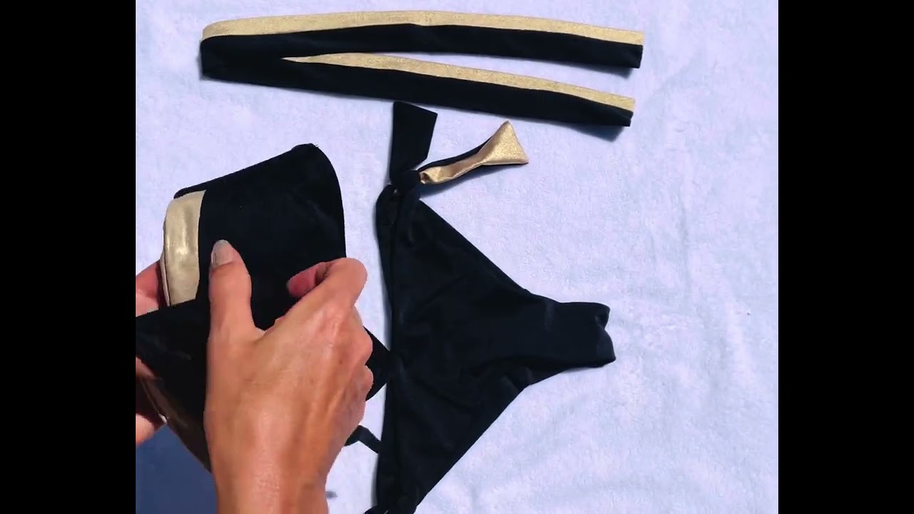 Black bardot bikini with golden details 3in1 set