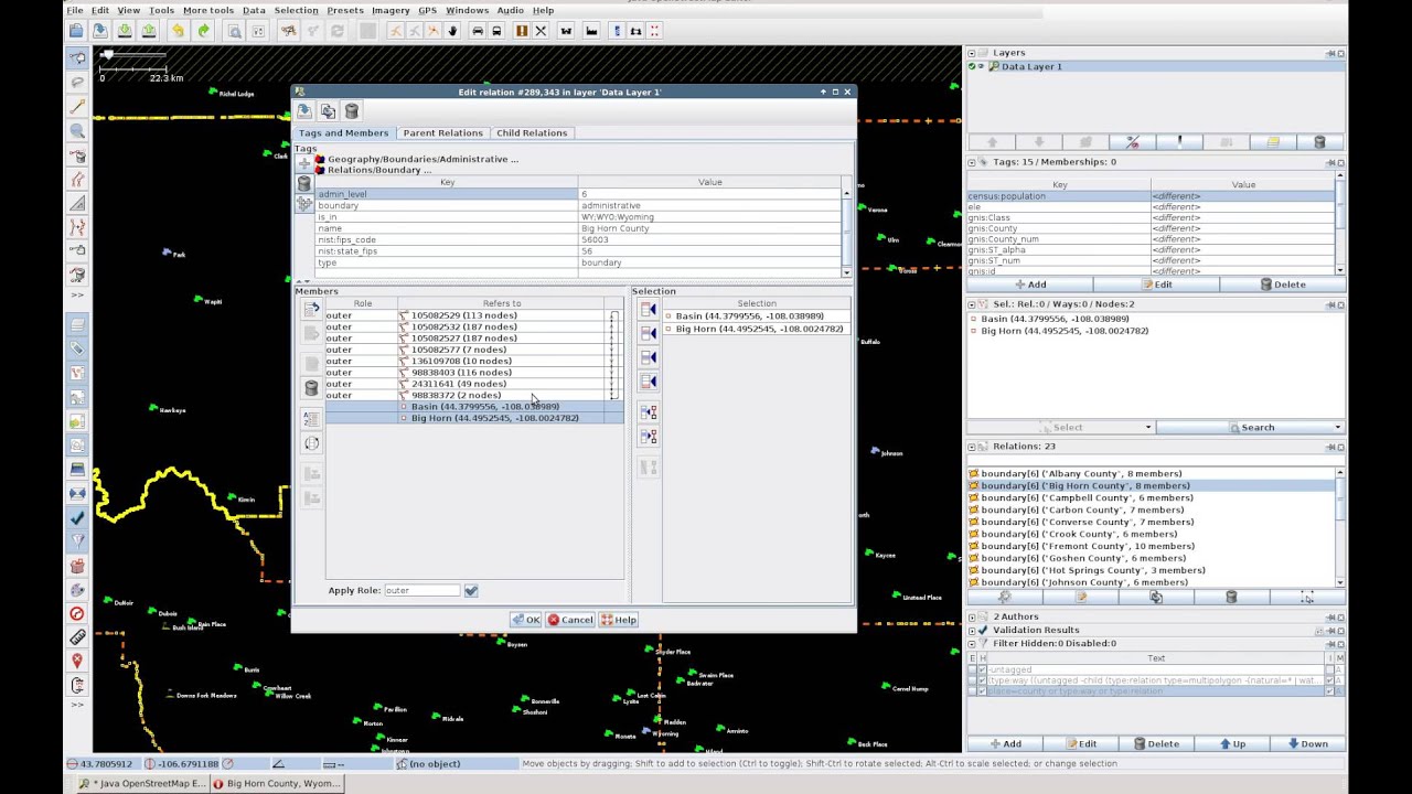 Editing County Relations in OpenStreetMap