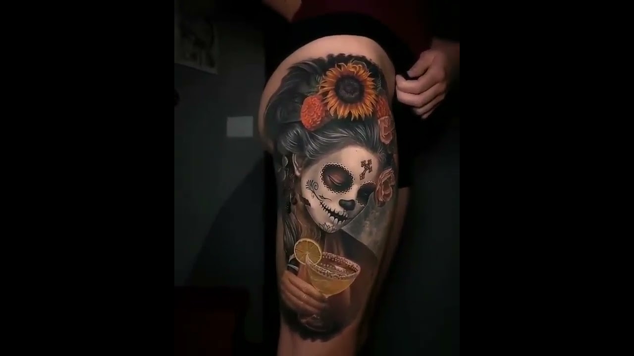 Sugar Skull Girl~ | Thigh tattoos women, Thigh tattoo designs, Girl thigh tattoos