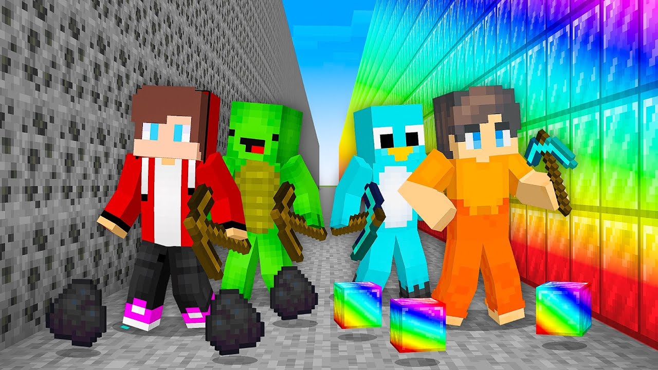 Mikey & JJ vs Milo & Chip OP Minebattle in Minecraft 