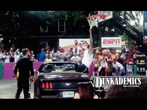 Embarrassing moment man attempts to dunk basketball over top of sports ...