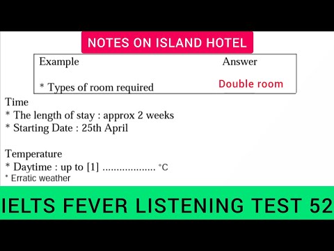 Ielts fever listening test 52 | Notes on island hotel | Double room listening