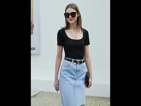 AMII Minimalism T-shirts for Women 2024 Summer U-Neck Tops