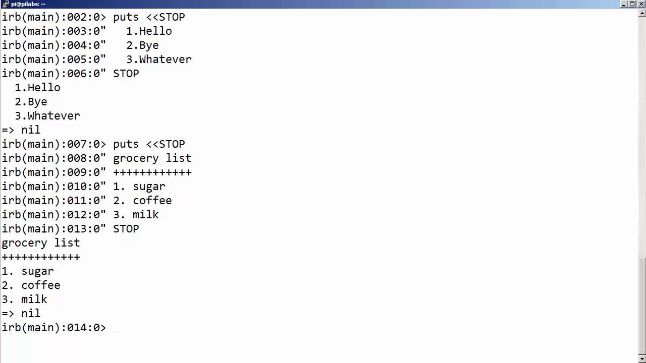 Ruby: Scripting here documents