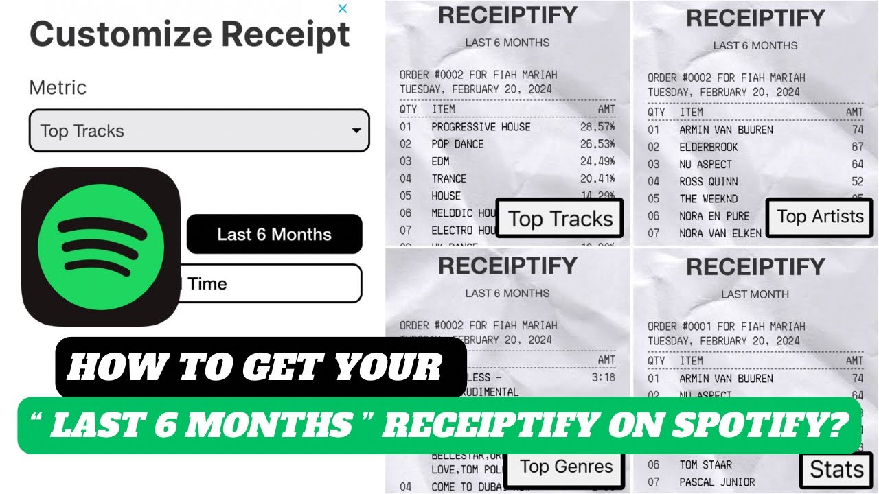 How to get Last 6 months Spotify Receiptify | last 6 months top tracks, top geners, top artists