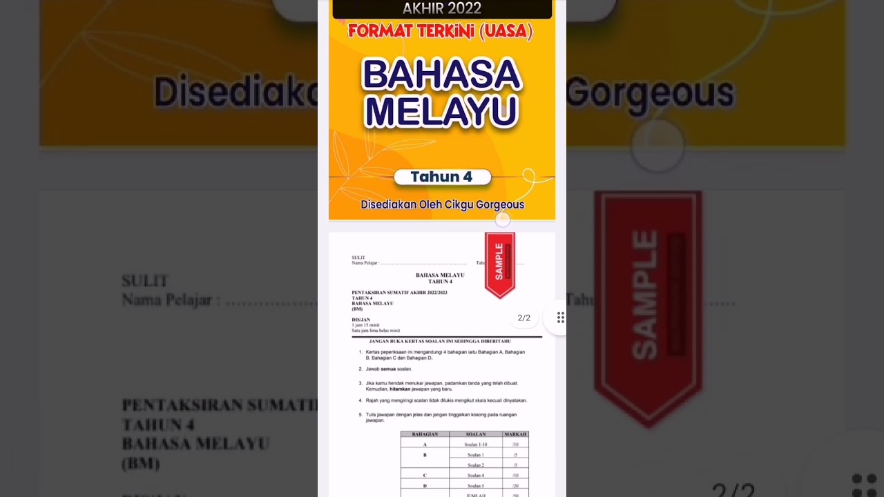 1 SET KERTAS PENTAKSIRAN SUMATIF AKHIR 2022/2023 BAHASA MELAYU SK TAHUN 4 (FORMAT TERKINI UASA)