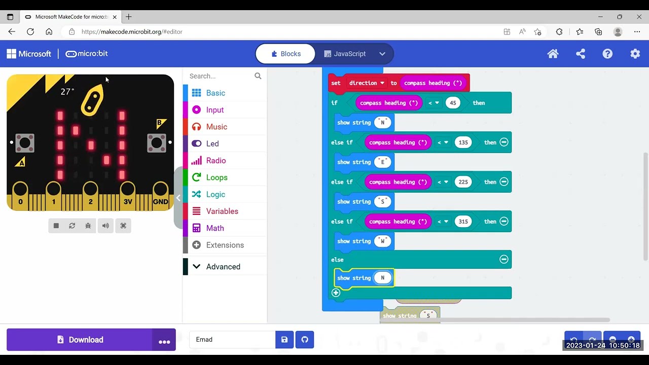 Compass heading in microbit