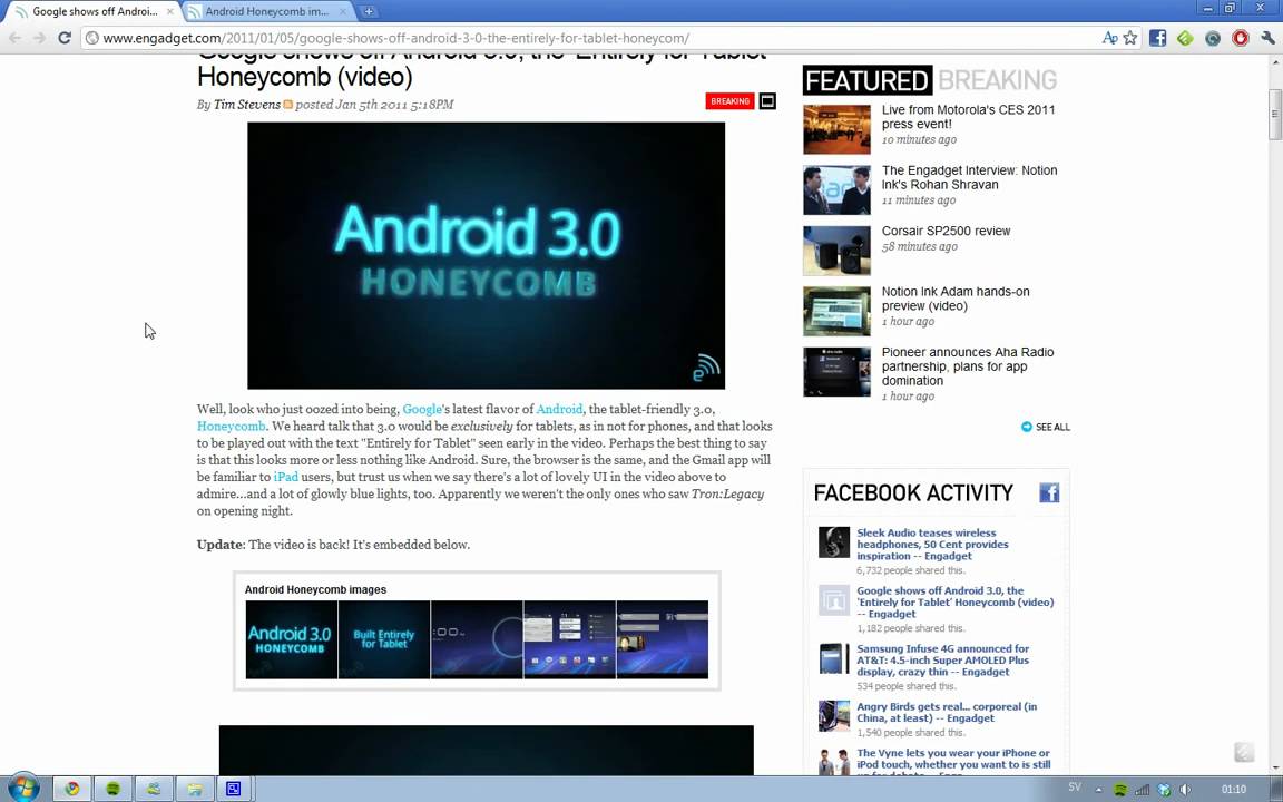 Google Showing The NEW Android 3.0 HoneyComb! TABLET UI Special Version! Pictures + Video!