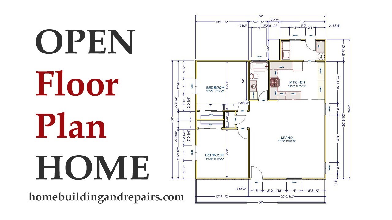 Open Floor Plan For Two Bedroom House - 1120 Square Feet