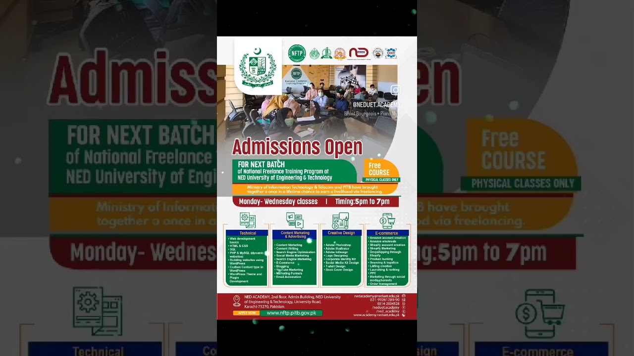 FREE COURSES AT NED UNIVERSITY OF ENGINEERING & TECHNOLOGY, KAR | Call : 021-99261289; 021-99261290