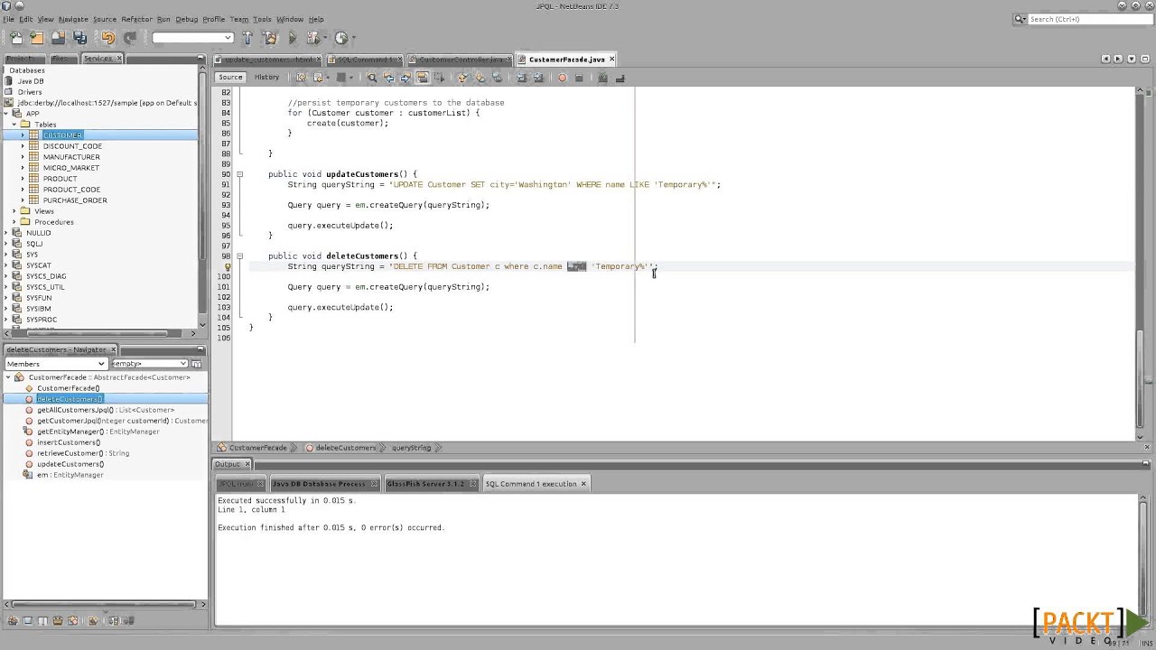 Java EE Development with NetBeans 7 Tutorial: Deleting Database Data with JPQL | packtpub.com