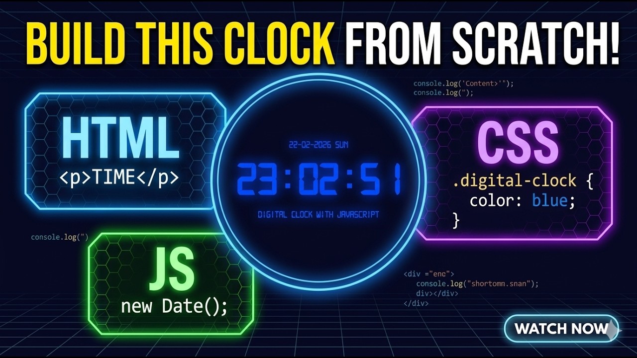 Build a Digital Clock with HTML, CSS, and JavaScript | Step-by-Step Tutorial | Codewithajoydas