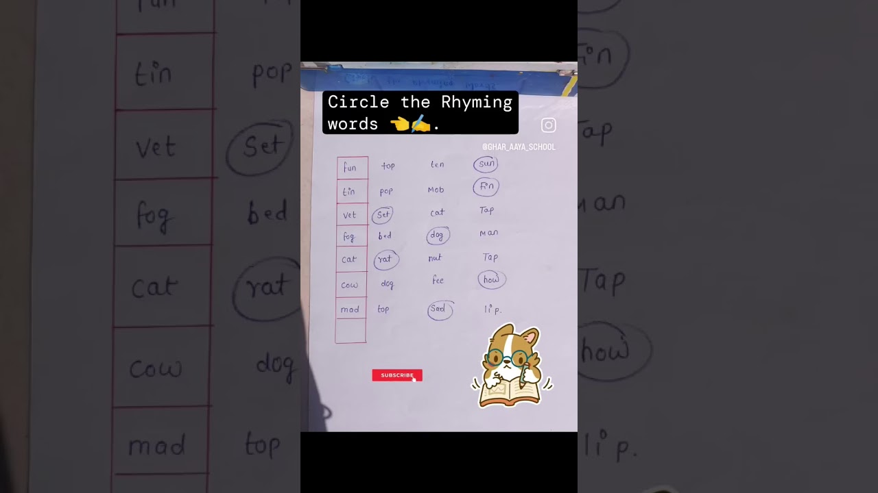 Circle the Rhyming words 👈 #kidsvideo #schoolactivity #kidslearning #trending #activity