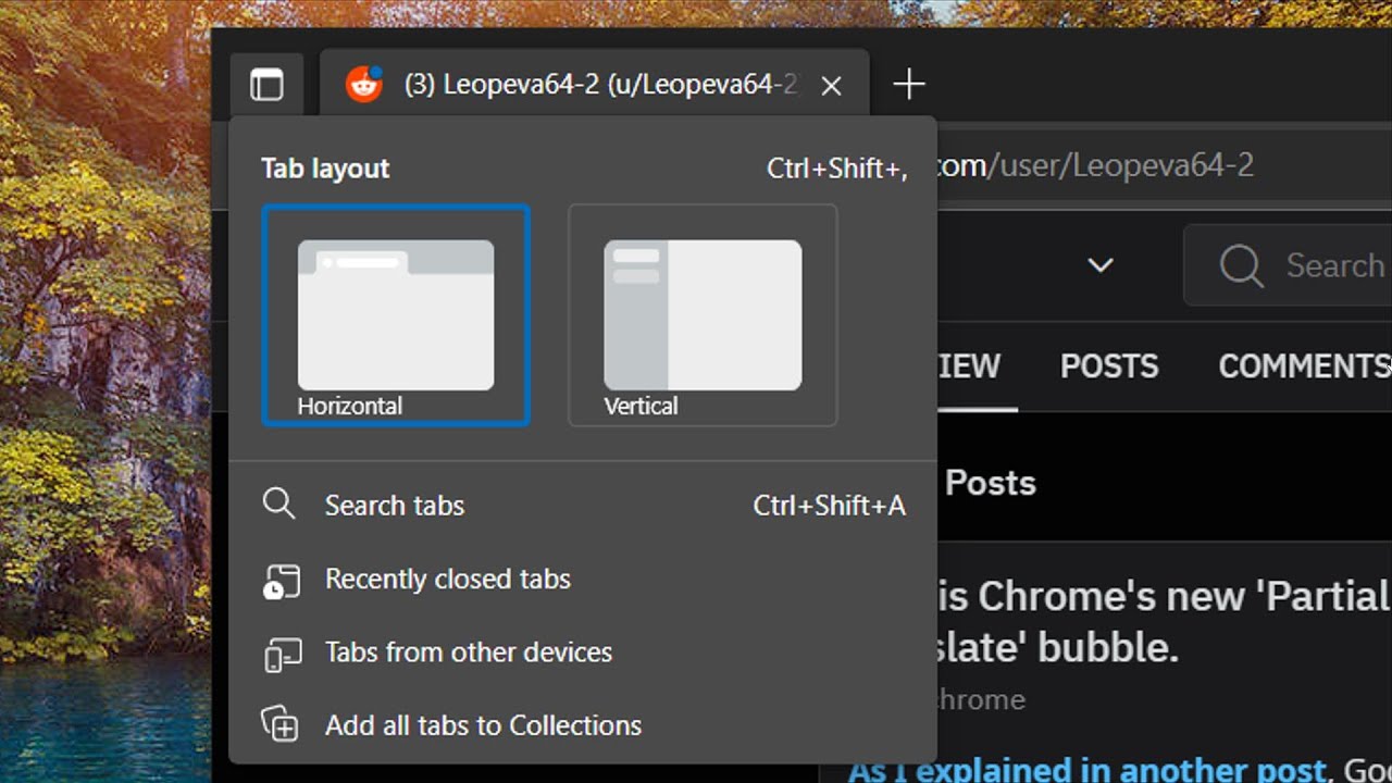 Microsoft Edge (Canary) Tab actions menu now has a new Tab layout