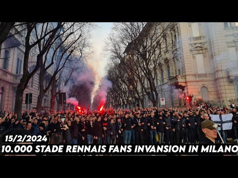10.000 STADE RENNAIS FANS INVANSION IN MILANO || AC Milan vs Stade Rennais 15/2/2024