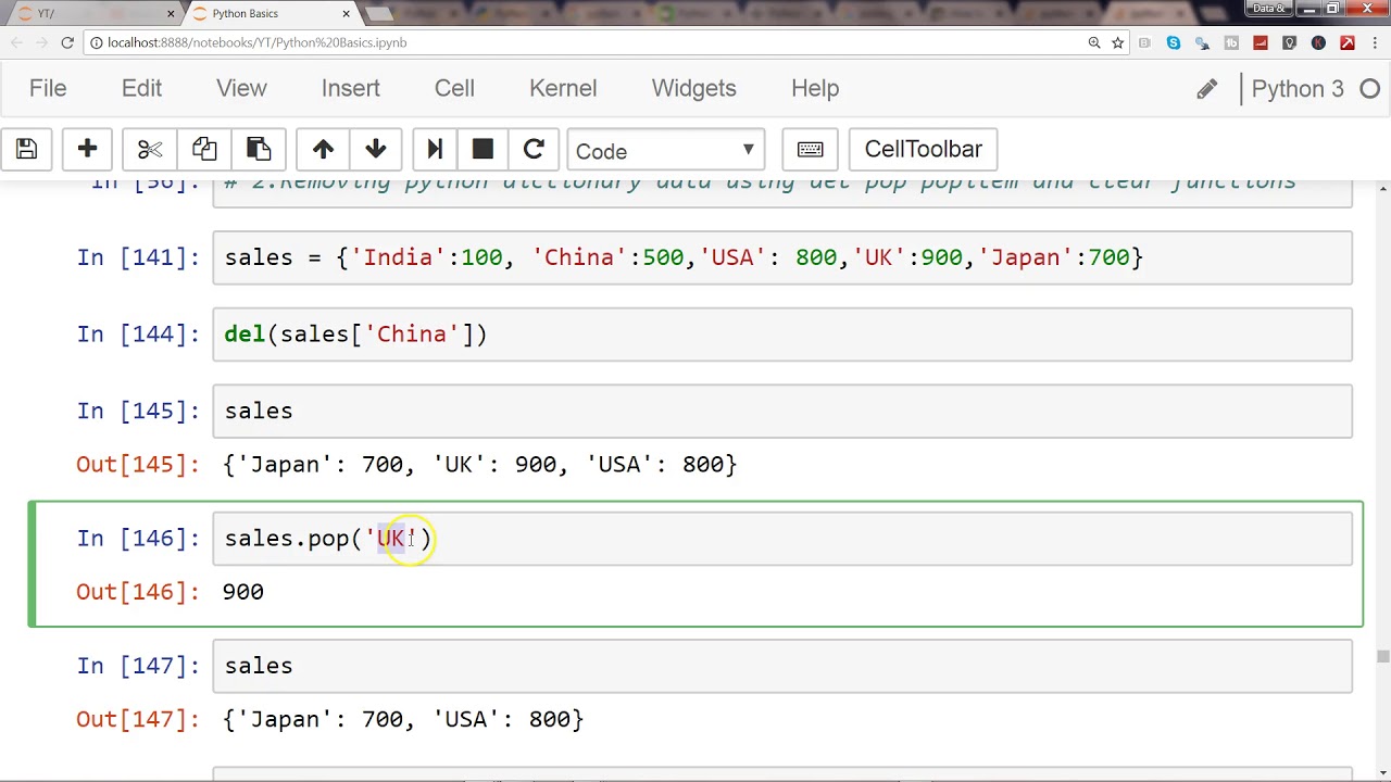 Python Dictionary Tutorial 18 | Python Dictionary Function del pop popitem and clear to remove value
