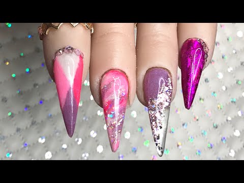 Pink Shades of Summer Acrylic Set - with foils, glitter & gems using Glam & Glits.