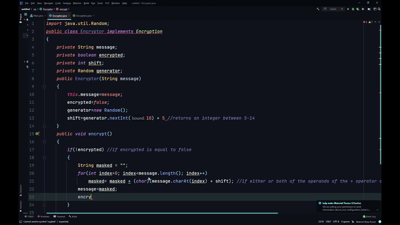 Java Interfaces-Intro to Encryption-Decryption-Caesar Cipher