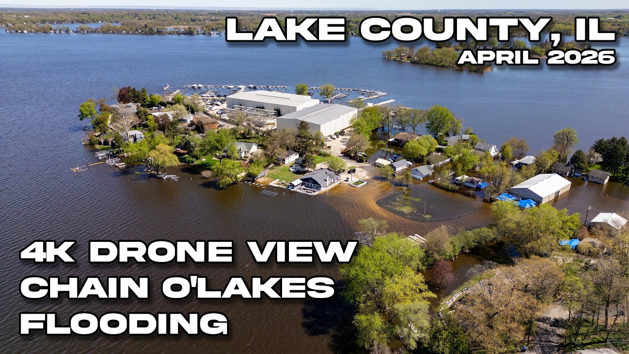 Chain O'Lakes Flooding in Lake County, Illinois | April 25, 2026 | 4k Drone View