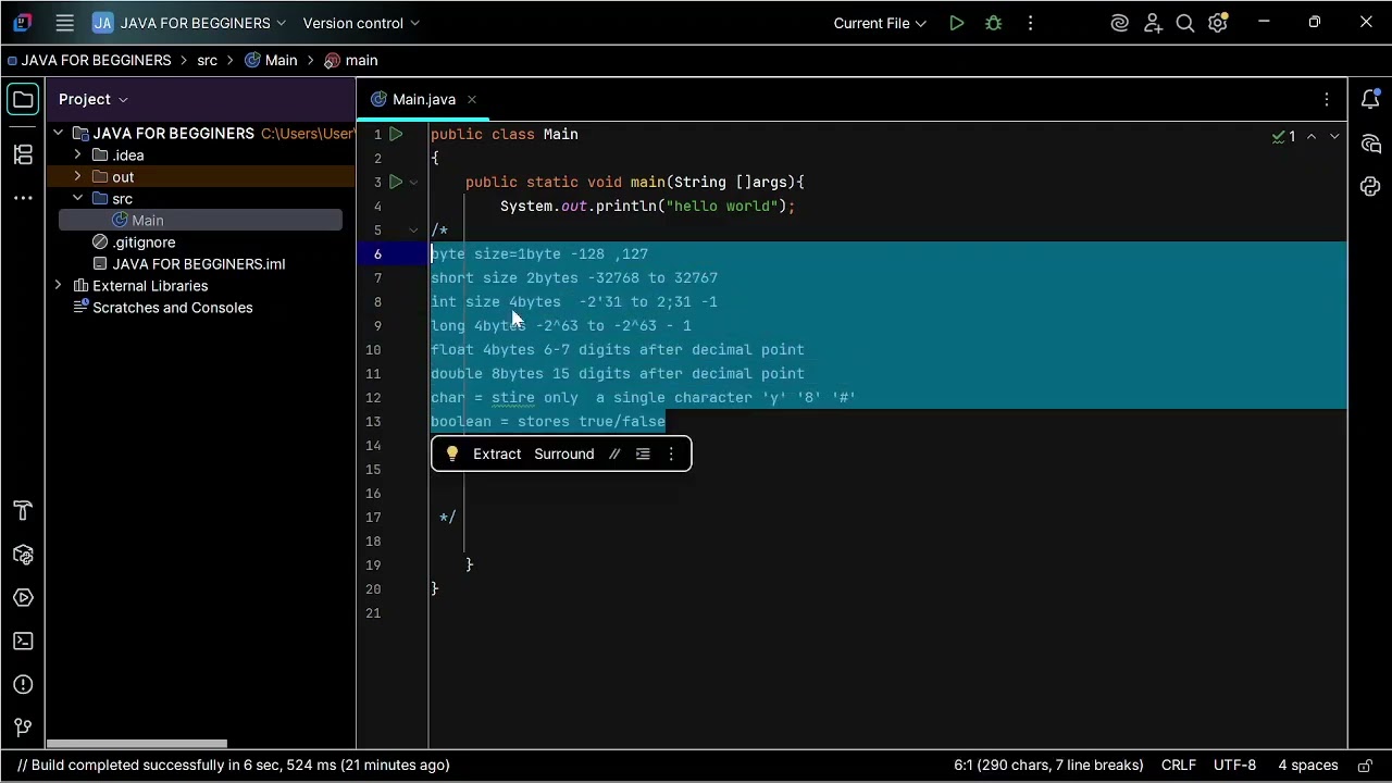 Variables and Datatypes in JAVA