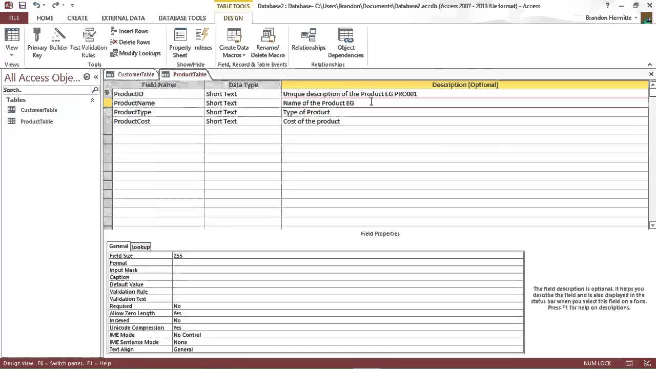 How to create a database using Access 2013