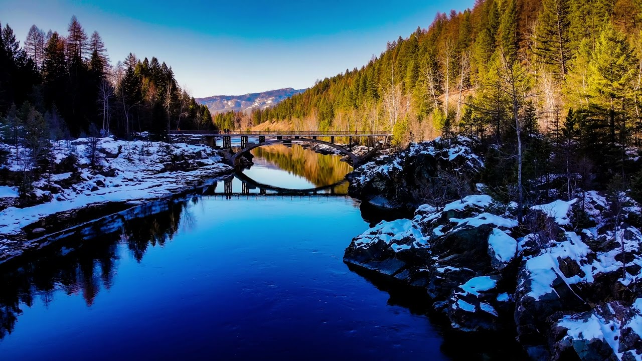 4K Aerial Video of Belton Bridge in West Glacier