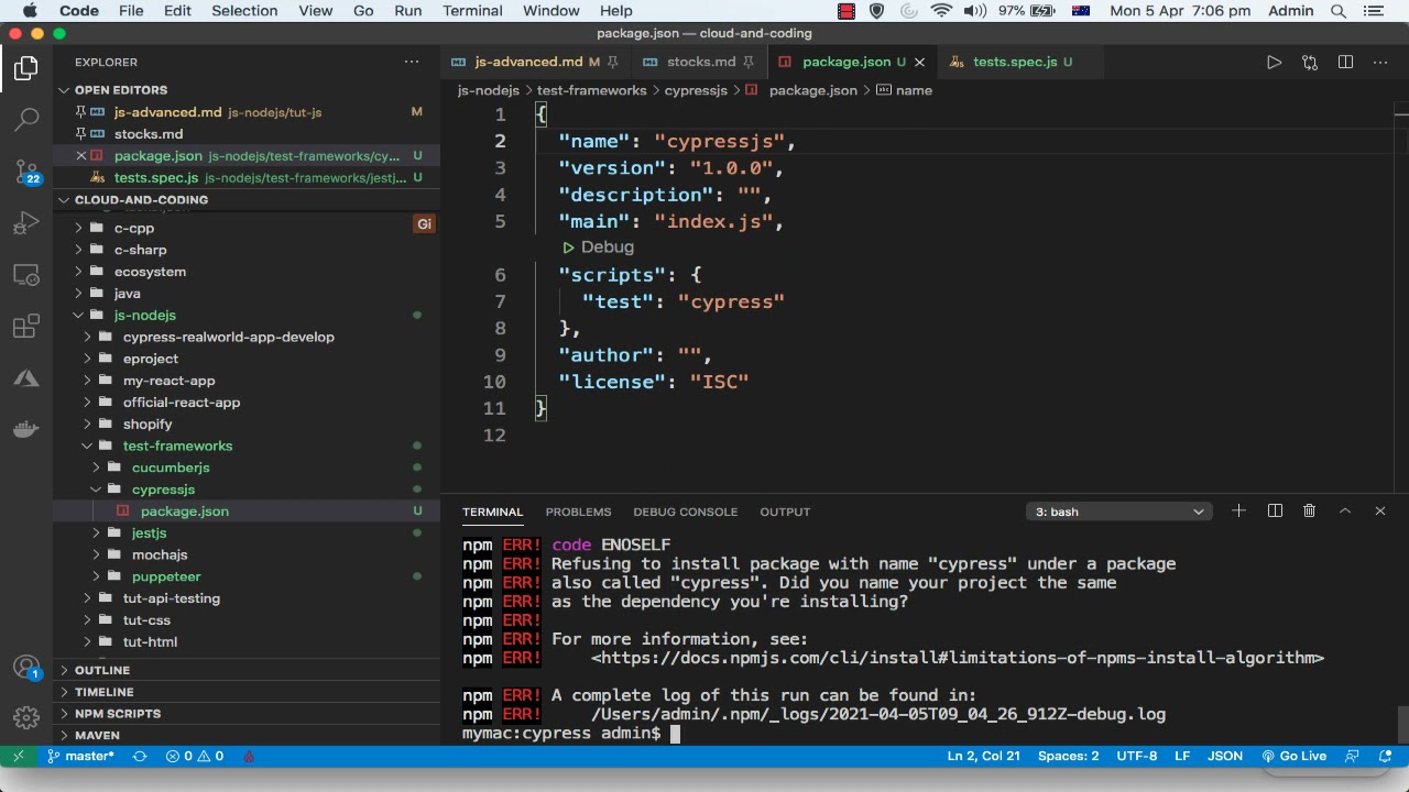 Refusing to install package with name under a package also called as - NodeJS NPM install Error