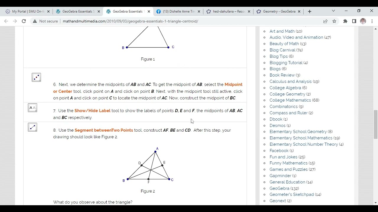 Locating a Triangle's centroid: Geogebra essentials