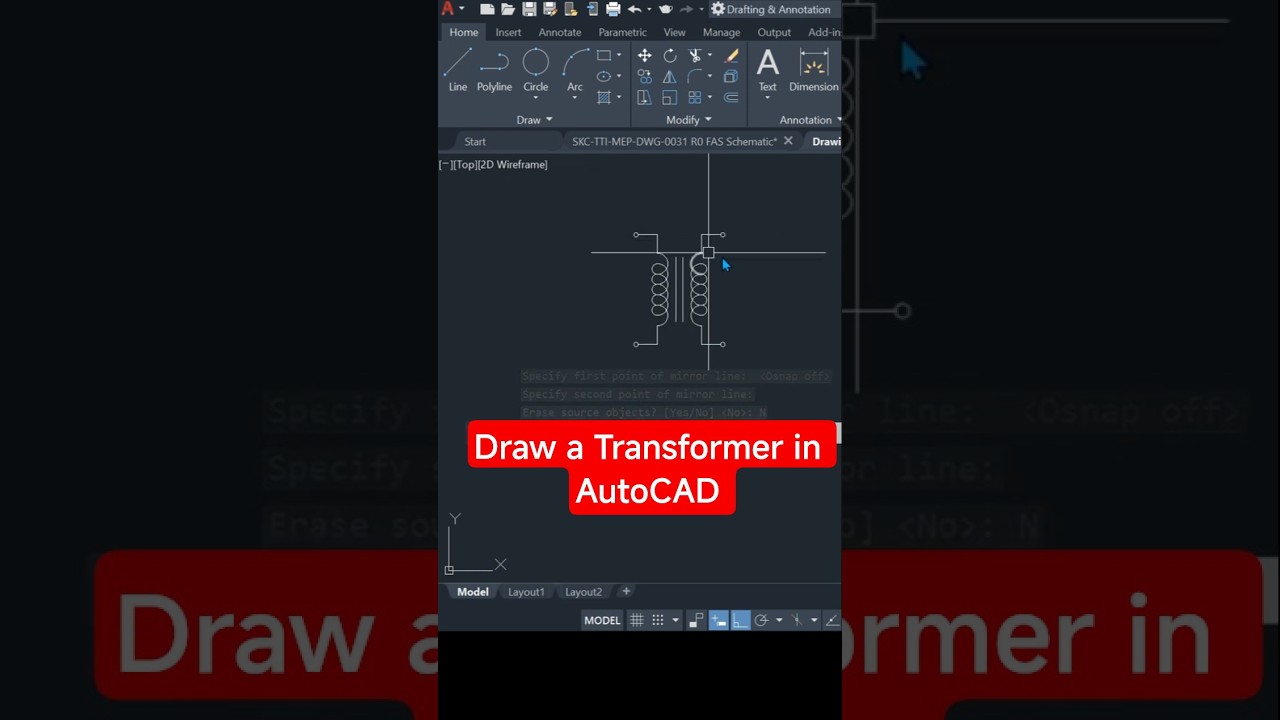 AutoCAD Transformer Drawing in 2 Minutes | Easy Electrical CAD Tutorial #shorts