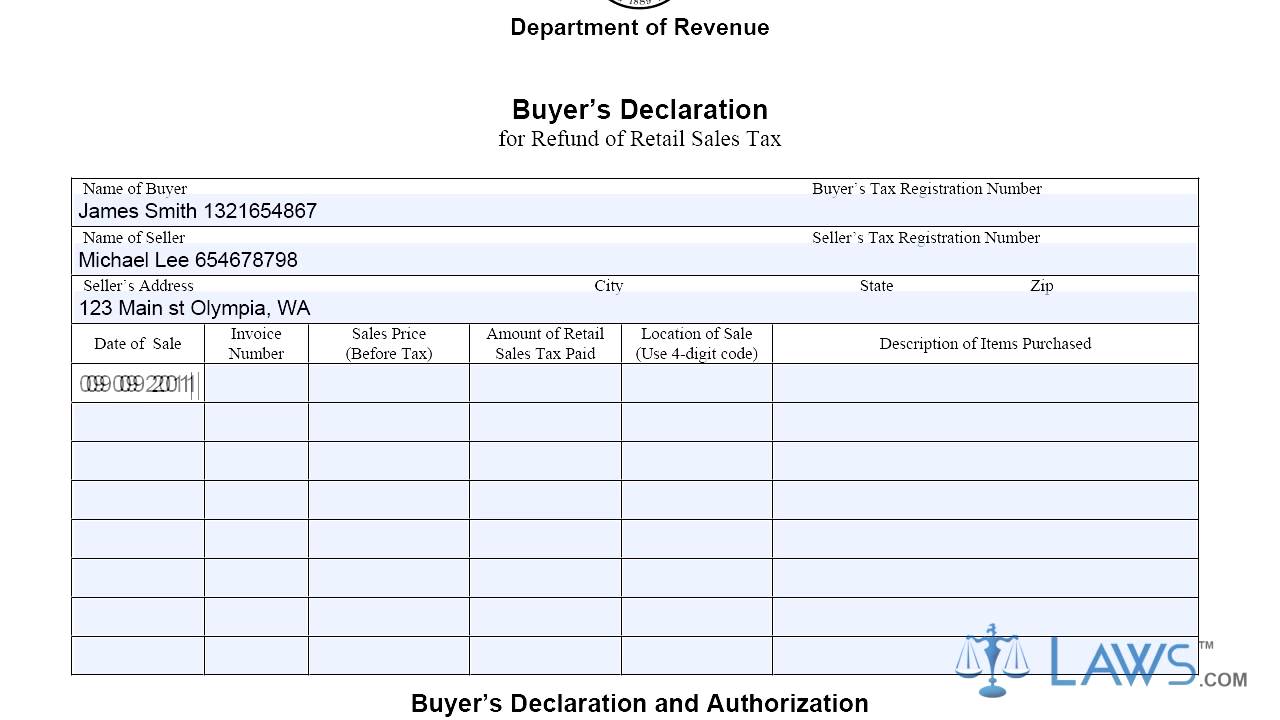form buyers declaration for refund of retail sales tax