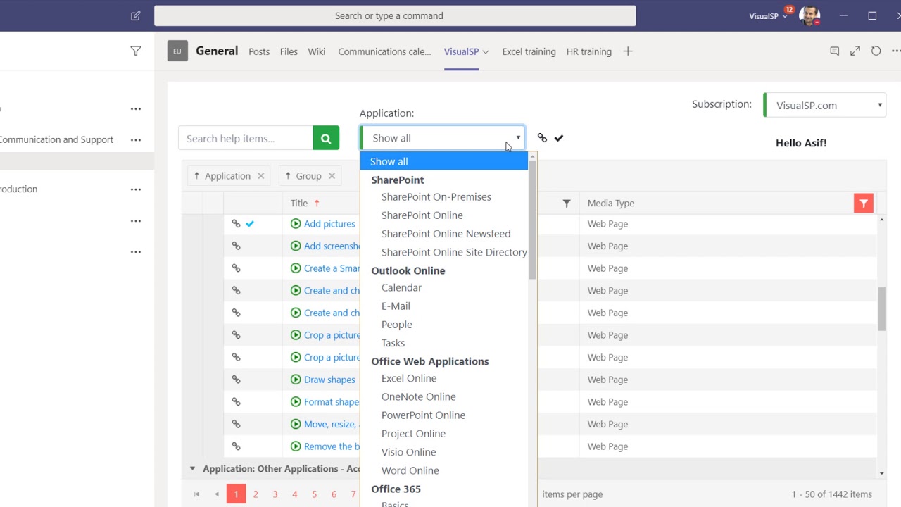 VisualSP app for Microsoft Teams