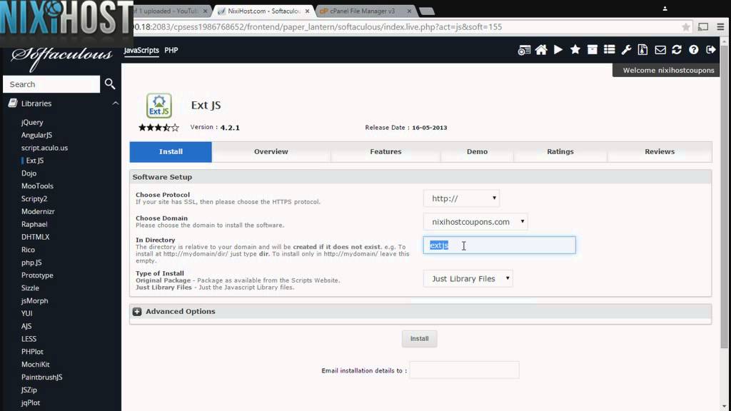 Installing Ext JS with Softaculous in cPanel