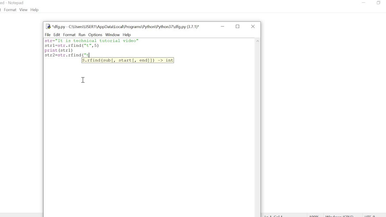 Python String- rfind( ) method Example