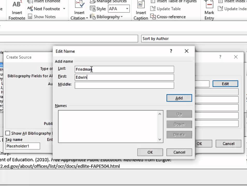 Manage Sources in Word