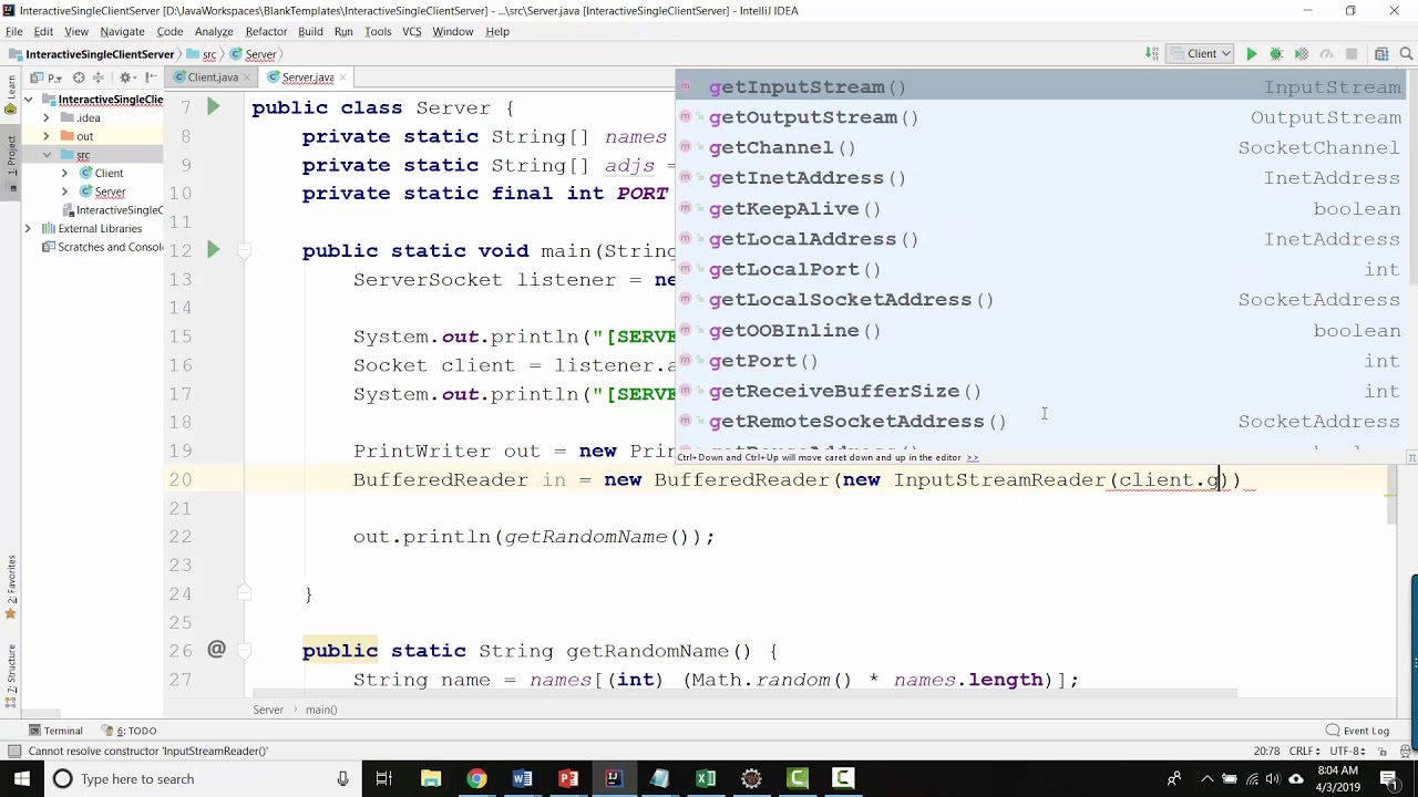Java Socket Programming 3 - Interactive single client server
