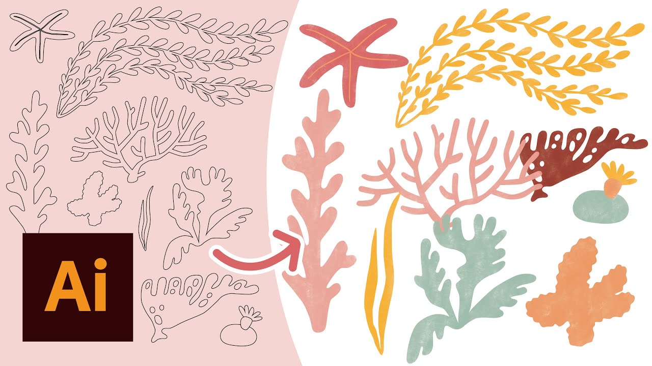 Coral reef with Seaweeds(Speed Painting / Vector Painting in Adobe Illustrator / Digital Painting)