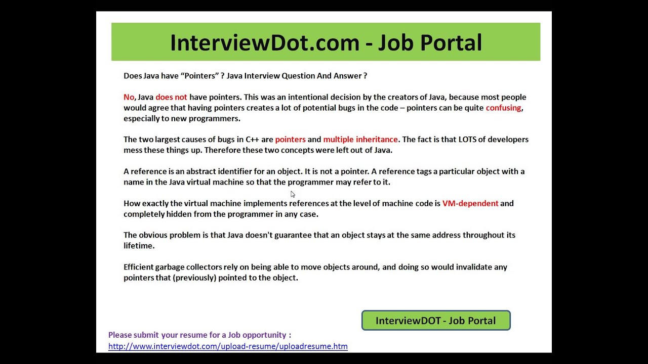 Java Interview Question And Answer Does Java Have Pointers   Java References