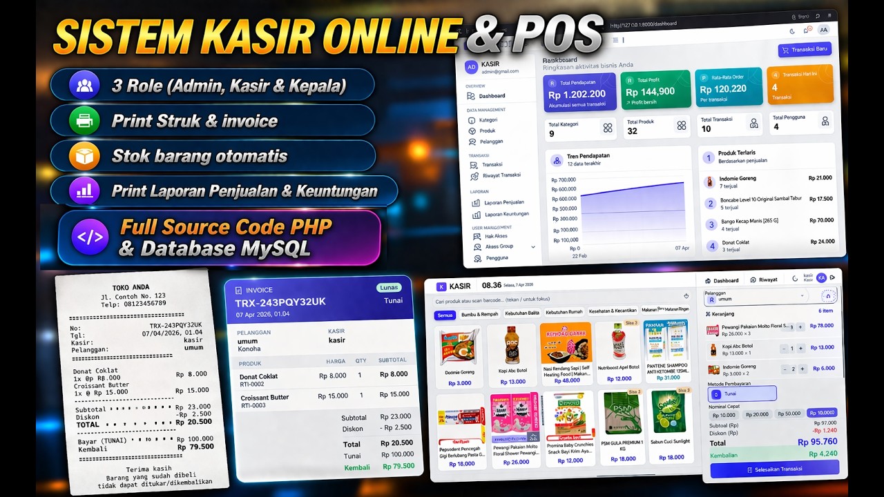 Online Cashier Application Source Code | Download Laravel Point of Sale Website Coding + Sales Re...