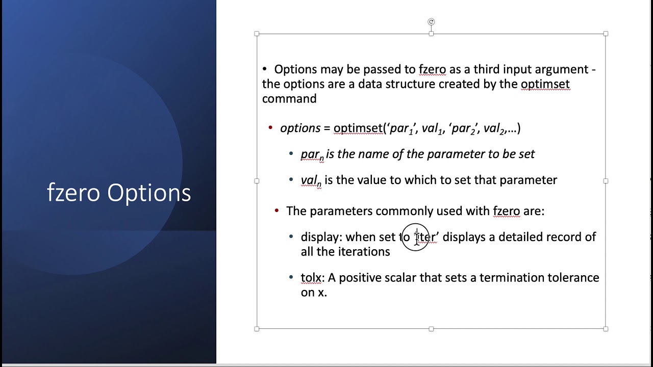 Root finding in matlab