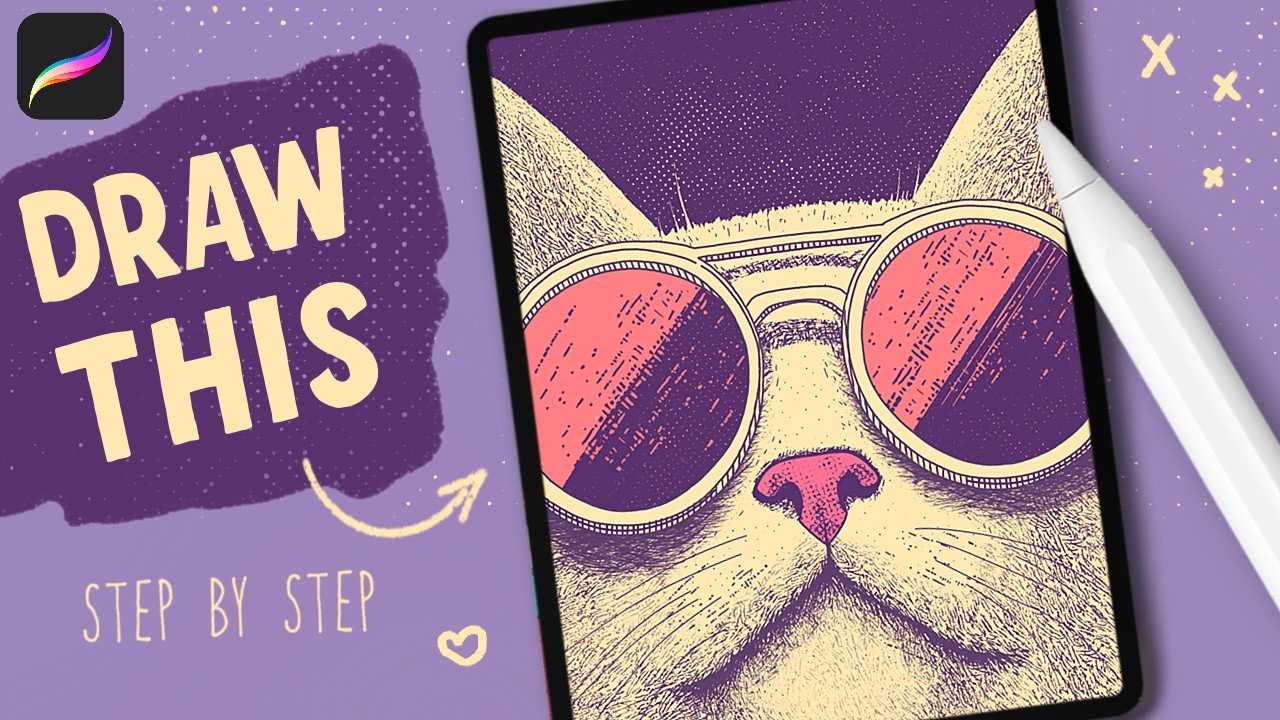 Cute Vintage Art: Draw a RETRO CAT POSTER in Procreate