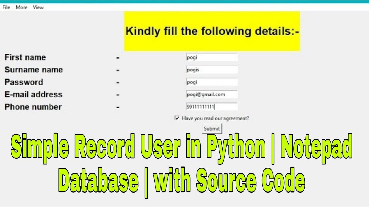 Simple Record User in Python | Notepad Database | with Source Code