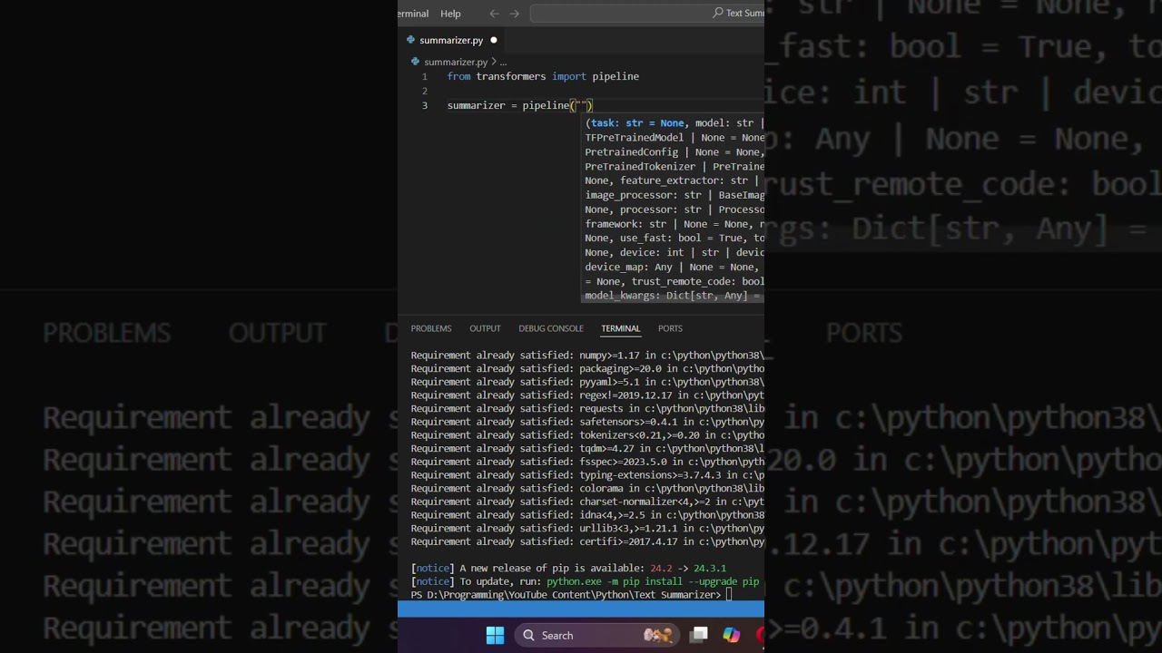 Text Summarizer in Python using Transformers | Programming Concepts #python #nlp #ai #huggingface