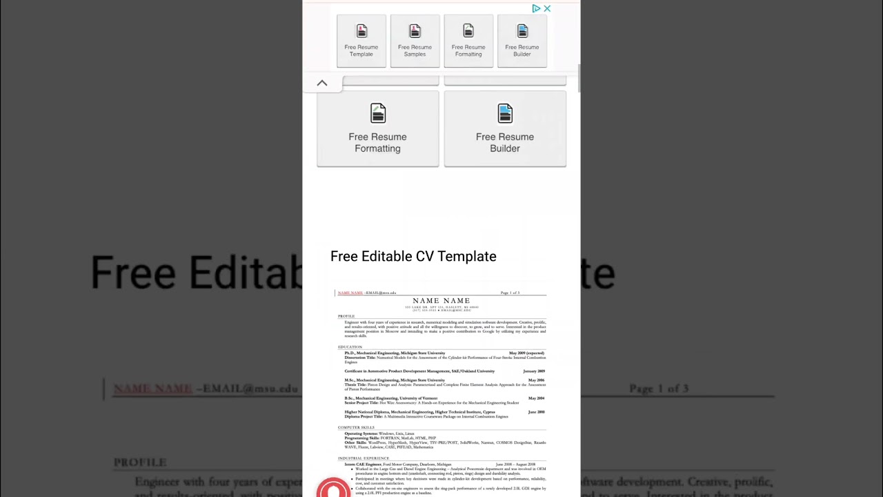 Download a Free Editable Engineering CV Template