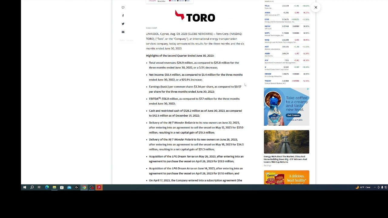 TORO shipping company a buy yes or no