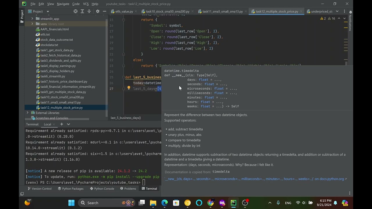 Stock Price Dashboard with python and Streamlit