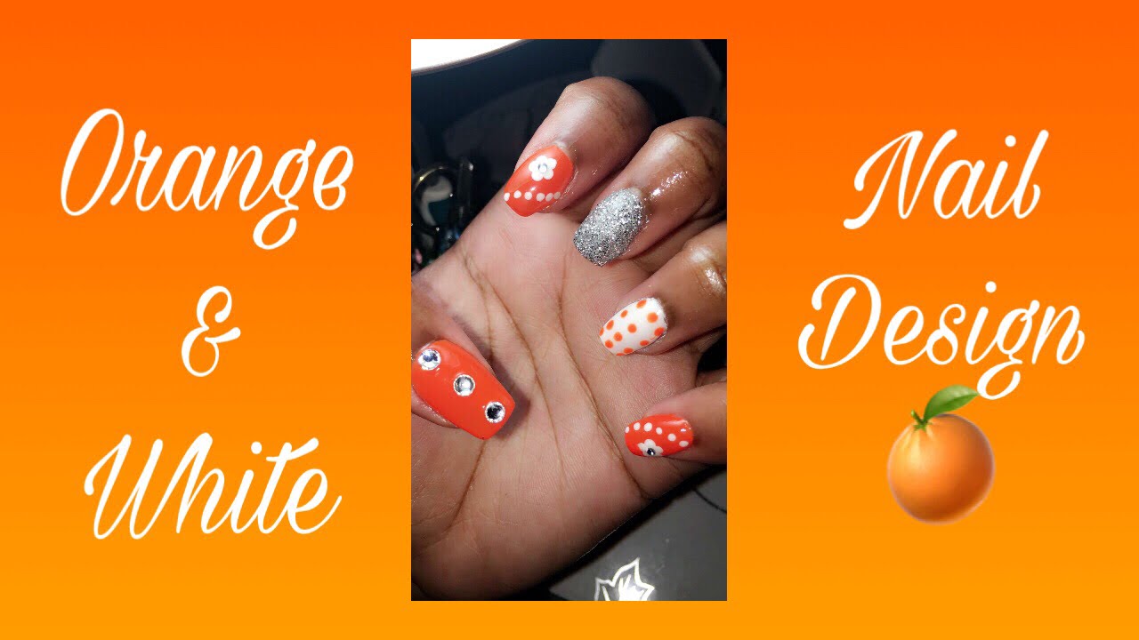 Orange And White Nail Design 🍊