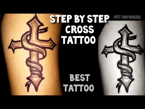 How to make Cross Tattoo design / Simple Cross tattoo / Best tattoo / Beginner's Tattoo