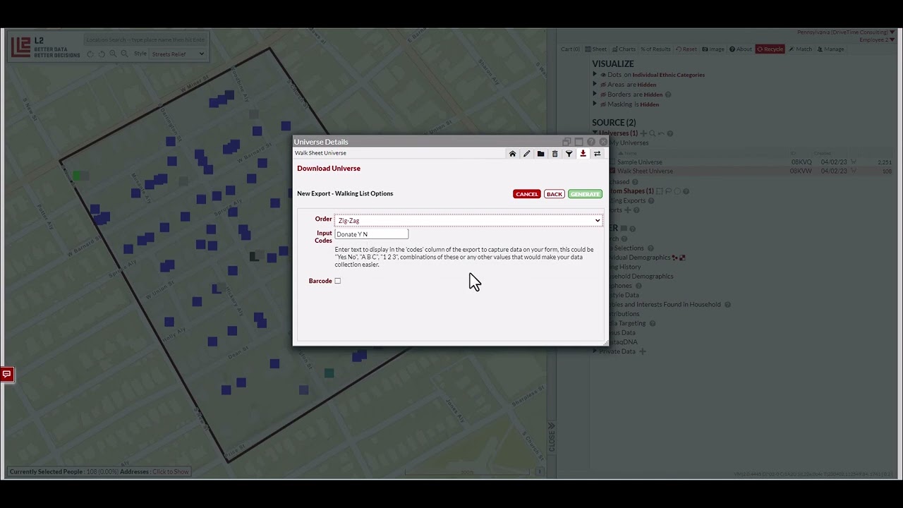 Export data as a walking list in L2 DataMapping