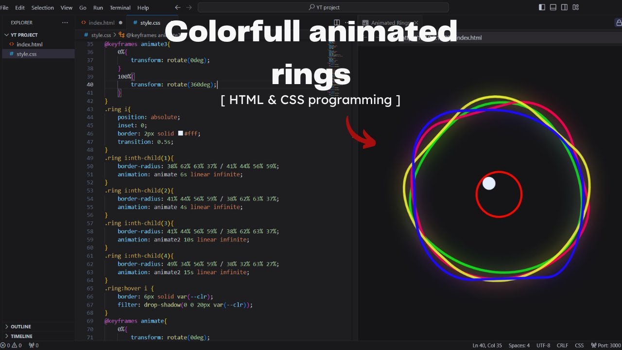 Animated Rings [ HTML, CSS & JS ] programming | ASMR Programming | No Talking